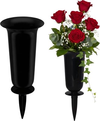 Matches 21 Wetterfeste Grabvasen mit Erdspie&szlig; 32 cm schwarz - 2 Friedhofsvasen zum Stecken als Grabschmuck