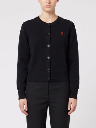 Ami Cardigan &agrave; col rond en pure laine m&eacute;rinos avec logo brod&eacute;