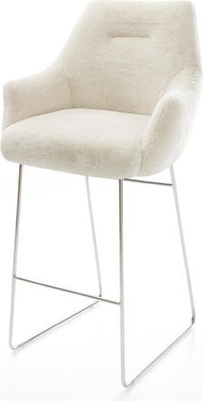 DELIFE Barstuhl Alja-Flex Pl&uuml;sch Creme-Wei&szlig; Kufengestell Edelstahl Silberfarben Taschenfederkern, Barst&uuml;hle