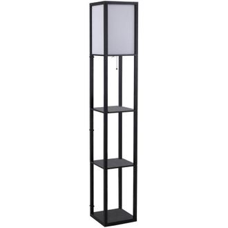 Angel Cerd&aacute; Lampadaire avec &eacute;tag&egrave;res, douille E27 jusqu&agrave; 40 W (ampoule non fournie), &eacute;clairage int&eacute;rieur pour salon et chambre, bois noir, 26 x 26 x 160 cm