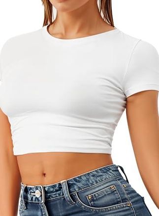 Re Tech UK T-Shirt Court à Manches Courtes - pour Femme - col Rond - Tendance/été - Taille 36-42 - Blanc - M/L EU 40-42