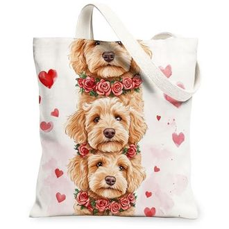 Generic Golden Doodle Sac fourre-tout en toile pour faire du shopping 33 x 38,1 cm, sac &agrave; bandouli&egrave;re amusant et r&eacute;utilisable pour femme, peinture danimaux do