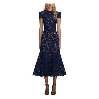 Self Portrait Femme, Robes, Bleu, Taille: 38 FR Guipure Lace Midi Dress