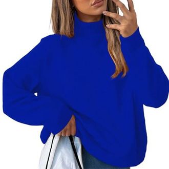 Generic Pull à col roulé uni pour femme, coupe ample, décontracté, confortable, classique, pull pour lautomne et lhiver, doux et chaud, col haut, pull tricoté