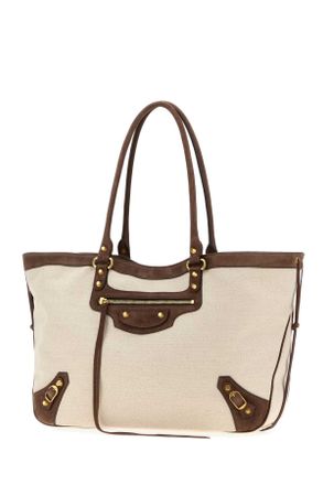Balenciaga Womens Sand Canvas Le City Shopping Bag Natural-Lt Espresso Borse A Mano Natural/lt