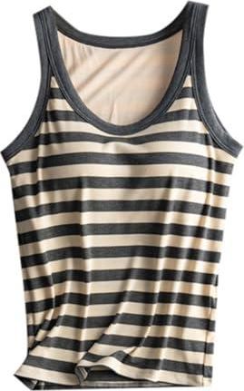 Generic D&eacute;bardeur de sport avec soutien-gorge int&eacute;gr&eacute; pour femme - Camisole d&eacute;t&eacute; tendance athl&eacute;tique sans manches - Chemisier de sortie ample &agrave; rayures - D&eacute;ba