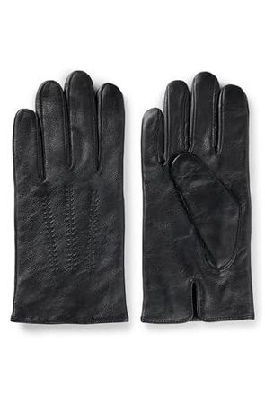 BOSS Hommes Hainz-ME Gants en cuir adapt&eacute;s aux &eacute;crans tactiles avec logo m&eacute;tallique