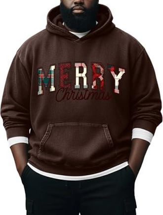 Generic Sweat &agrave; capuche graphique pour homme, Merry Christmas - Sweat-shirt ample imprim&eacute; tendance pour lautomne | pour les vacances et les voyages, caf&eacute;, 3XL