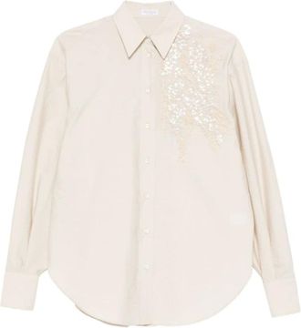 Brunello Cucinelli Femme, Blouses et Chemises, Beige, Taille: 40 FR Chemise en coton brod&eacute;