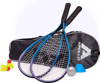 Apollo Speed Badminton Set | Schläger in versch. Farben | Squash Schläger Set | Tasche und Badmintonschläger | Federball Set Kinder