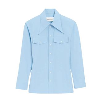 Ami Bluse mit Puff&auml;rmeln und aufgesetzter Tasche - - Blouses & Shirts - Damen - Blau - 2XS