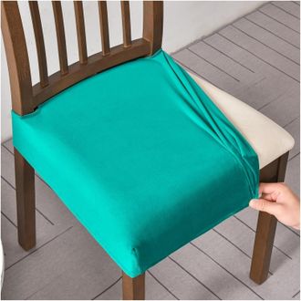 Generic Stretch Stuhlbezüge Ohne Rückenlehne | Dehnbarer, Waschbarer Sitzschutz Aus Velours Für Esszimmer, Küche & Wohnzimmer(Blue,Set of 6)