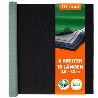 Midori Rasenteppich 200 x 1500 cm Schwarz mit Noppen Kunstrasen Teppich Balkon Terrasse Outdoor