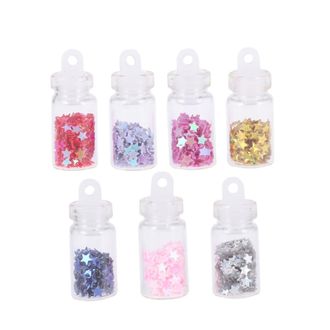 Pretyzoom 7 St&uuml;ck Glas-wunschflasche Mit Verschluss F&uuml;r Anh&auml;nger Und Charm Diy Glasflaschen Gef&uuml;llt Mit Bunten Sternen Rot Gold Silber Rosa Saphirblau Violett F