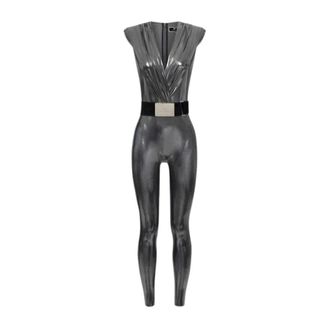 Elisabetta Franchi Laminierter Jersey-Jumpsuit mit G&uuml;rtel - - Jumpsuits & Playsuits - Damen - Grau - M