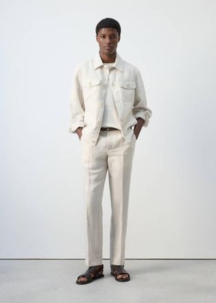 Mango Veste 100 % lin ray&eacute;e blanc - Homme - XXL - MANGO MAN