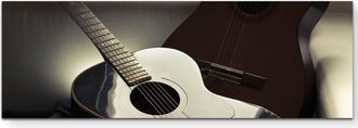 Paul Sinus Art Leinwandbilder | Bilder Leinwand 150x50cm zwei akustische Gitarren auf einer Couch