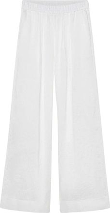 Forte_Forte Femme, Pantalons, Blanc, Taille: 38 FR Pantalone elastico in vita in voile di lino e seta gessato