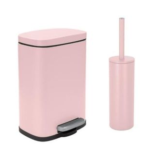Spirella Set Poubelle &agrave; P&eacute;dale + Brosse WC en Acier AKIRA - Fermeture Douce Easy-Close, Anti Trace de Doigts - 21,4 x 17,6 x 30 cm - 5L - Rose Pastel Mat