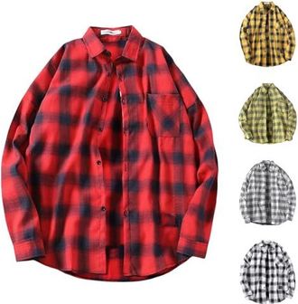 Generic Chemise r&eacute;tro pour homme - Chemise &agrave; carreaux imprim&eacute;s &agrave; carreaux - Coupe r&eacute;guli&egrave;re - Vestes classiques &agrave; carreaux pour un usage quotidien - Veste dex