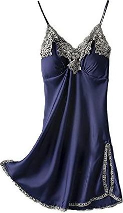 Generic V&ecirc;tements de nuit en soie pour femme - Nuisette en soie pour femme avec soutien de la poitrine - Robe de nuit en dentelle confortable - Col en V - Che