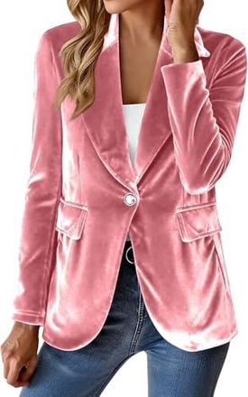 Generic Blazer en velours pour femme - Style décontracté - Manches longues - Entièrement doublé - Avec poche, b rose, XXL