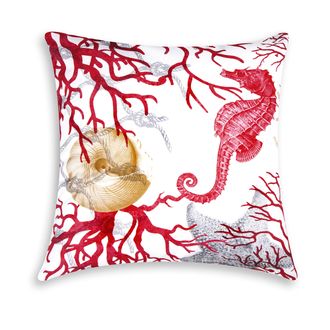 Excelsa Coral Dekoratives Kissen, F&uuml;llung inklusive, Bezug aus Baumwolle, Wei&szlig; und Rot, 45 x 45 cm