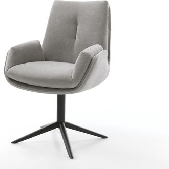 DELIFE Drehstuhl Clea-Flex Strukturstoff Soft Grau Fu&szlig;kreuz Schwarz 360&deg; drehbar Wippfunktion, Esszimmerst&uuml;hle