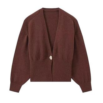 Generic Manteau dhiver tendance &agrave; col en V pour femme avec boutons et manches longues - &Eacute;l&eacute;gant cardigan vintage d&eacute;contract&eacute;, marron, Taille XS
