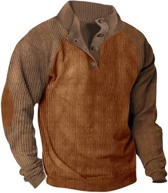 Generic Pull en velours côtelé pour homme - Col en V - Manches longues - Col montant - Pull dhiver chaud en velours côtelé, Orange, 3XL