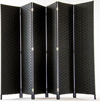 PEGANE Paravent de 6 pans tressé en Fibres synthètiques, Coloris Noir - Dim : H170 x L240cm - PEGANE