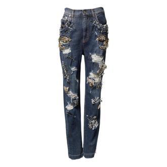 Dolce & Gabbana Femme, Jeans, Bleu, Taille: 36 FR Jean en denim orn&eacute; de strass