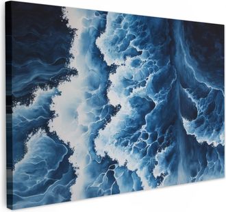 MuchoWow &copy; Leinwandbilder 90x60 cm Wall Art Decoration Bilder f&uuml;r die Wand Schlafzimmer Deko Canvas Painting Wanddekoration Wohnzimmer Wellen - Blau - Schaum