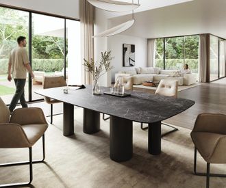 DELIFE Esstisch Edge Boot 260x120 cm Keramik Laminam Nero Greco Anthrazit Pilier Metall Schwarz, Esstische