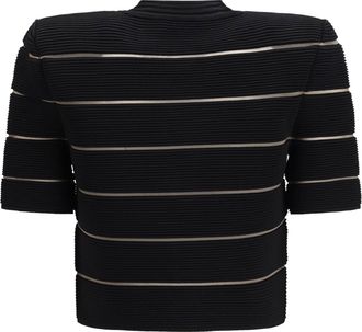 Balmain Womens Short-Sleeved Buttoned Cardigan 0pa Noir Viscose; Polyester Sweater