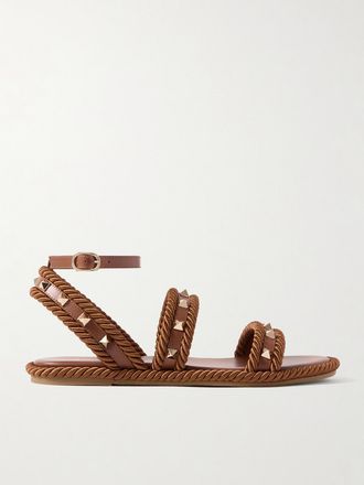 Valentino Garavani Rockstud Torchon Sandalen Aus Leder Mit Kordelbes&auml;tzen - Braun