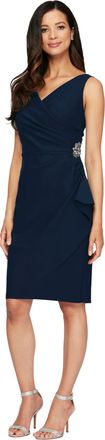 Alex Evenings Damen Schlankmachendes, Kurzes Gerüschtes Cocktailkleid mit Rüschen (Zierliche und Normale Größen) Kleid für besondere Anlässe, Navy, 40