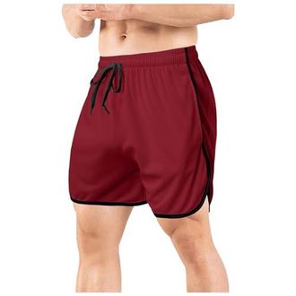 Generic Short court pour homme - En maille - Droit - Trois points - Pour fitness, plage, sport, rouge, XXL