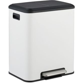 Relaxdays Poubelle de cuisine, 2 seaux ayant chacun une capacit&eacute; de 15 litres, p&eacute;dale, couvercle, blanche - Relaxdays