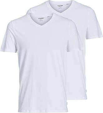 Jack & Jones Jacbasic V-Neck Tee SS 2 Pack, T-Shirt Homme, Blanc (White White), X-Large