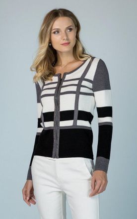 Passioni Cardigan aus Rippstrick in schwarz wei&szlig; gestreift