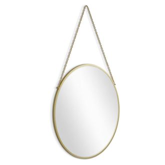 Photolini Spiegel Rund Gold mit Kette und Metallrahmen 50 cm | Deko-Wandspiegel | Kettenaufhängung | Goldrand-Wandspiegel