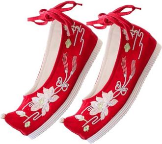 Valiclud Chaussures Ethniques Brodées Femme Wedges Cachés Confortables Légeres Style Traditionnel Chinois pour Printemps