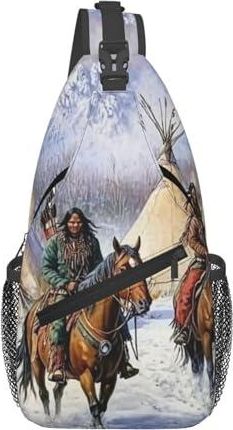 Generic Sac &agrave; bandouli&egrave;re American Native Chieftain Tribe - Sac &agrave; bandouli&egrave;re de voyage pour homme - Sac &agrave; dos de randonn&eacute;e