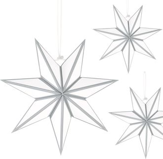 Papu 3er Papiersterne Weihnachten Set - 30 cm - Weiß & Grau Weihnachtskugeln,Faltstern Weihnachten Papier Stern Weihnachts Deko,7 Zackig Stern zum Aufhänge