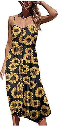 Generic Robe boh&egrave;me 2026 pour femme avec poches boutonn&eacute;es vers le bas, robe midi boh&eacute;mienne balan&ccedil;oire pour femmes, Noir, S