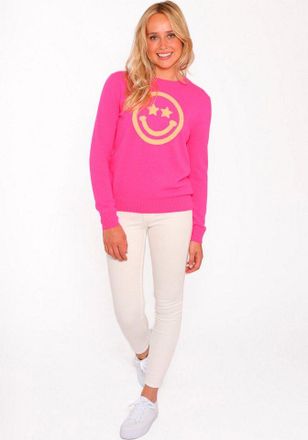 Zwillingsherz Kaschmirpullover Roundneck Smiley Face Smiley, neonfarben, Langarm, Rundhalsausschnitt