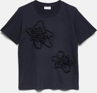 Comma Kurzarmshirt T-Shirt T-Shirt mit Blumenapplikationen