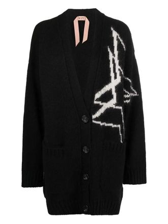 N°21 cardigan en maille intarsia - Noir