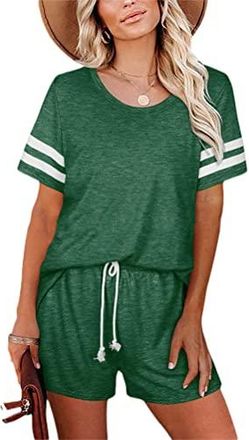 Onsoyours Survêtement Tee Shirt à Manches Courtes et Short Femme 2 Pièce Ensembles Casual Jogging dintérieur Tenue pour Sports Sportswear Sweat Confortable Vert